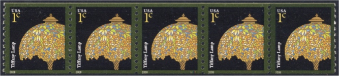 #3758Av Tiffany Lamp, 2008 Year Date, PNC Plate Number Strip of 5 ...
