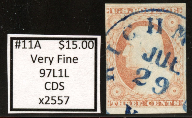 #11A 3¢ Washington, Very Fine, 97L1L | Dennis R. Abel - Stamps for ...